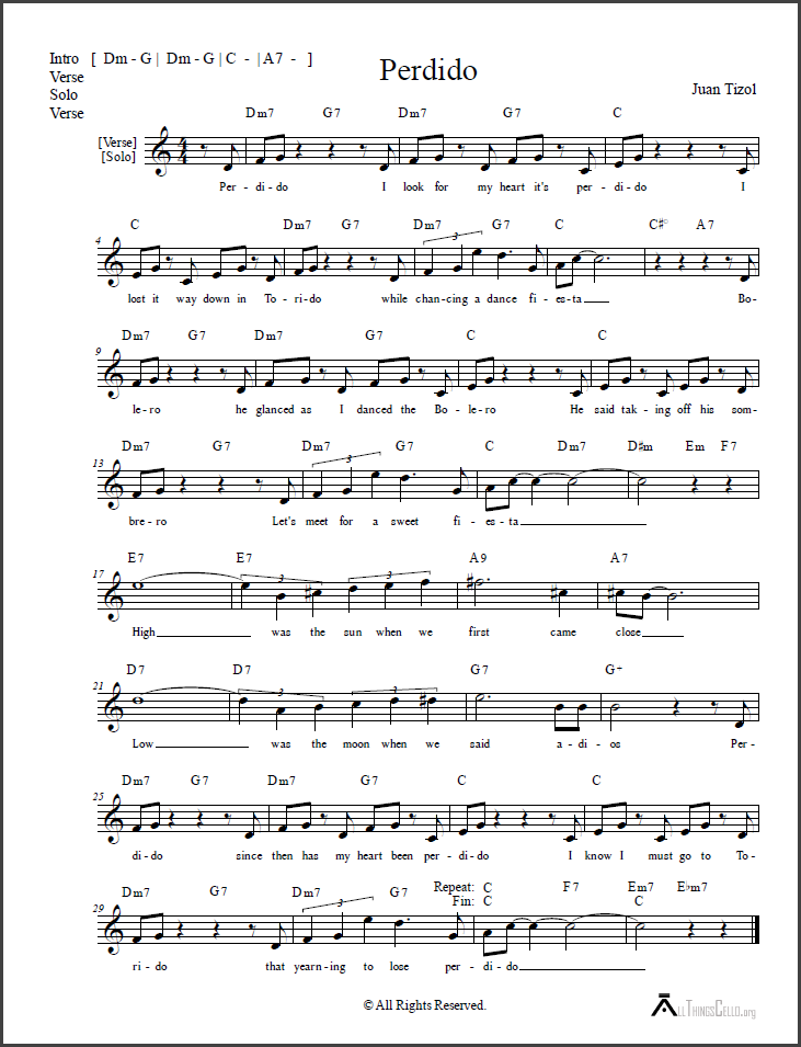 Perdido - Sheet Music - All Things Cellos