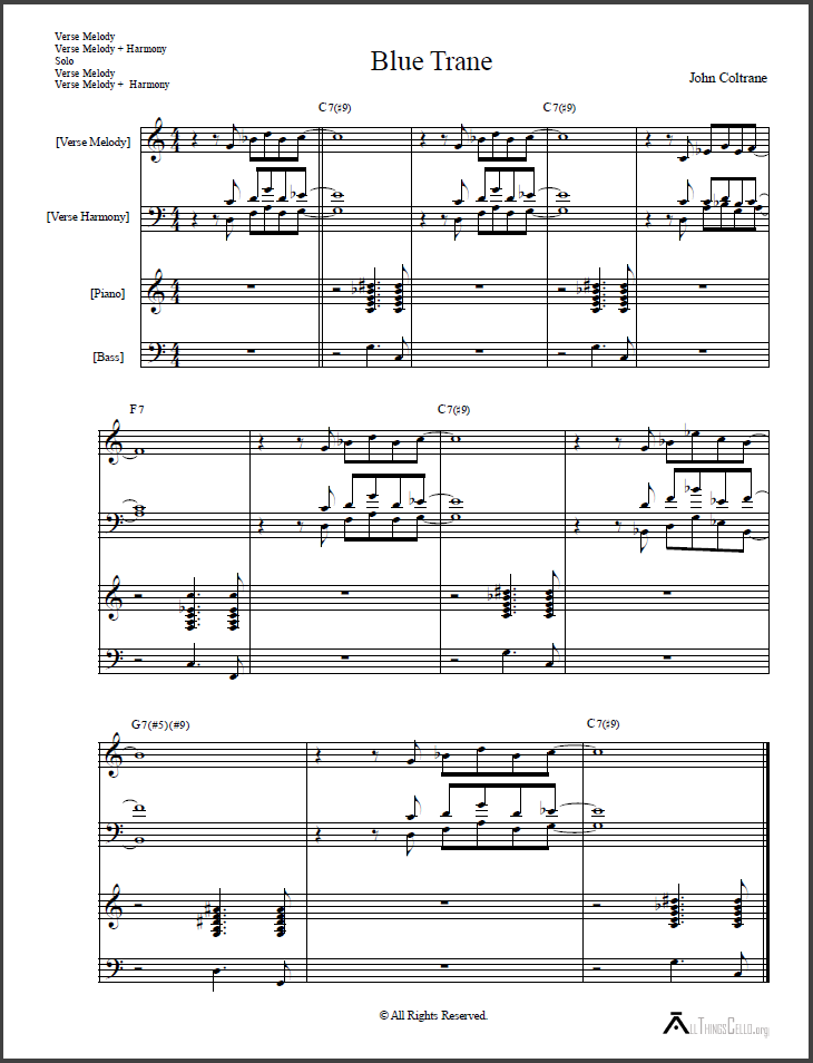 Blue Trane - Sheet Music - All Things Cellos
