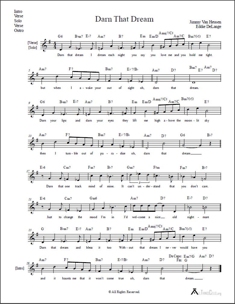 Darn That Dream - Van Heusen - Original Key of G major - Sheet Music ...