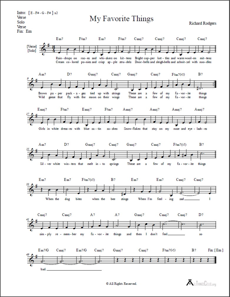 My Favorite Things - Rodgers - Original Key of E minor - Sheet Music ...